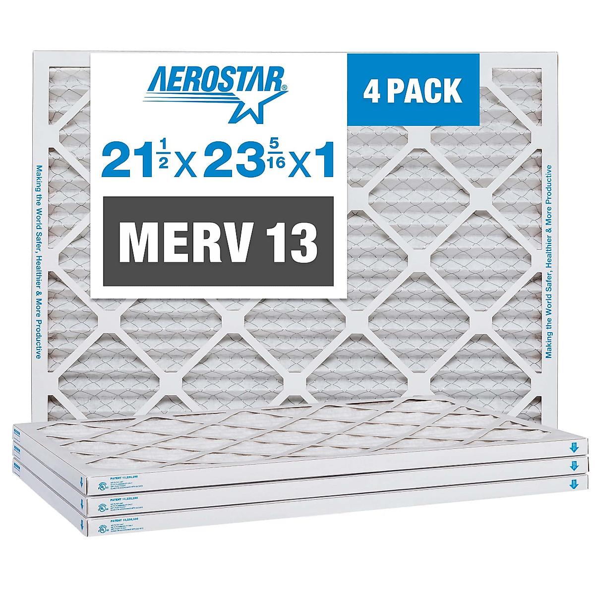 Aerostar 21 1/2x23 5/16x1 MERV 13 Pleated Air Filter, AC Furnace Air Filter, 4 Pack (Actual Size: 21 1/2" x 23 5/16" x 3/4")