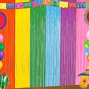 Cinco de Mayo Decorations, Rainbow Fringe Bckdrop Fiesta Taco Themed Streamer Backdrop for Mexican Dia De Los Muertos Spain Taco Birthday Party Decorations (3 Pack)