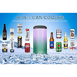 4 in 1 Insulated Slim Can Cooler with lid for 12 Oz Tall Skinny Can, Regular Can, Beer Bottle - Stainless Steel Double Walled Can Insulator Beer Coozy for Cans Koozie Coozies (Mermaid Dreams)