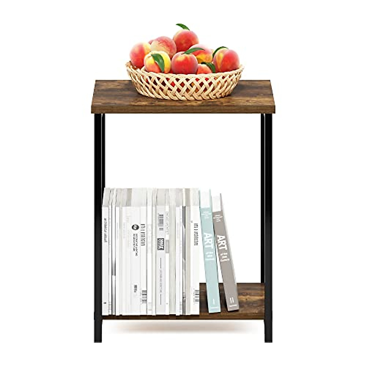 Furinno Simplistic Metal Frame End Table, 1-Pack, Amber Pine