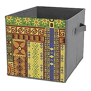 Ethnic Symbol Foldable Storage Bins Printd Fabric Cube Baskets Boxes with Handles for Clothes Toys, 11x11x11
