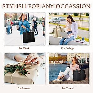 VASCHY Canvas tote bag, Casual Reusable Work Totes for Women Teachers with Zippers Pockets Crossbody Shoulder Bag Purse Apricot