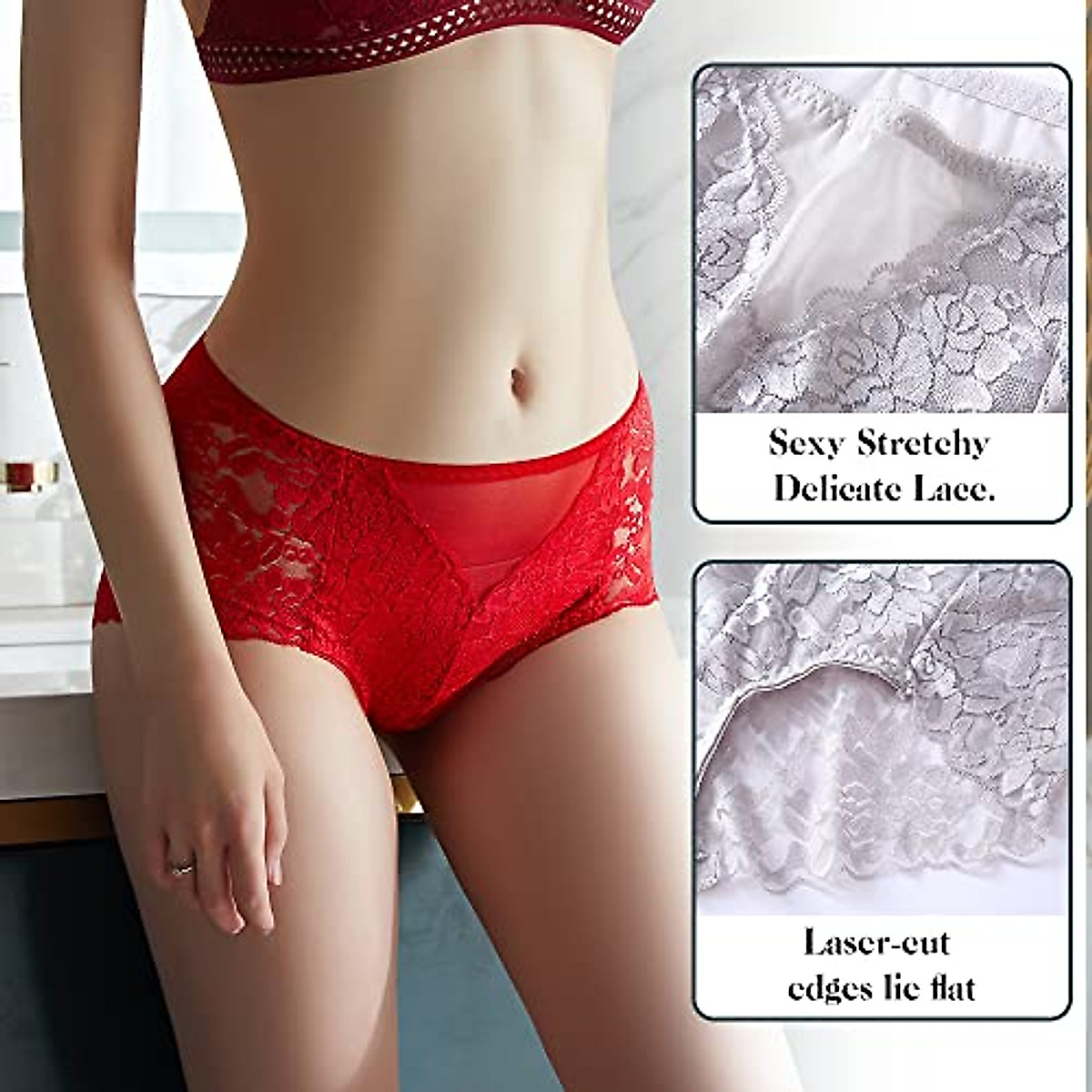 LORRZHI Underwear for Women Plus Size Womens Lace Underwear Sexy Seamless Brief Ladies Panties 5-Pack