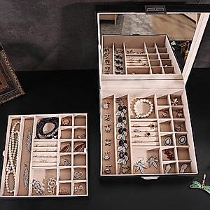 BEWISHOME Jewelry Box Organizer 40 Section Display Tray Jewelry Box for Women 35 Compartments Jewelry Organizer Black