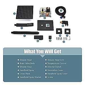 Aolemi Ceiling Mount Shower System, 12 Inch Rain Shower Head with Handheld Spray High Pressure Shower Faucet Set Rough-in Valve and Shower Trim Included Bathroom Matte Black Square Knob