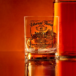 Patriots Cave - Liberal Tears Melted Snowflake Label Whiskey Glass | Republican Distillery Est. 1776 | Conservative Gifts For Men | Retirement Gifts for Old Men | Liberal Tears Wine Glass (11 oz)