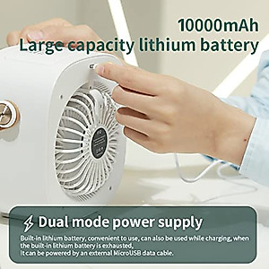 Portable Air Conditioner，10000mAh Mini Air Cooler Conditioner Fan，USB Personal Air Cooler With Humidifier，3 Speed Silent for Desktop，Office，Room，Bedroom，Travel，Car，Indoor & Outdoor activities.(White)