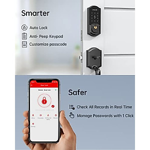 WiFi Door Lock,SMONET Remote Control Smart Deadbolt, Digital Electronic Keyless Entry Locks Bluetooth Touchscreen Auto Lock with Gateway Hub, Work with Alexa,APP,Code,Key for Home Front Door,Black