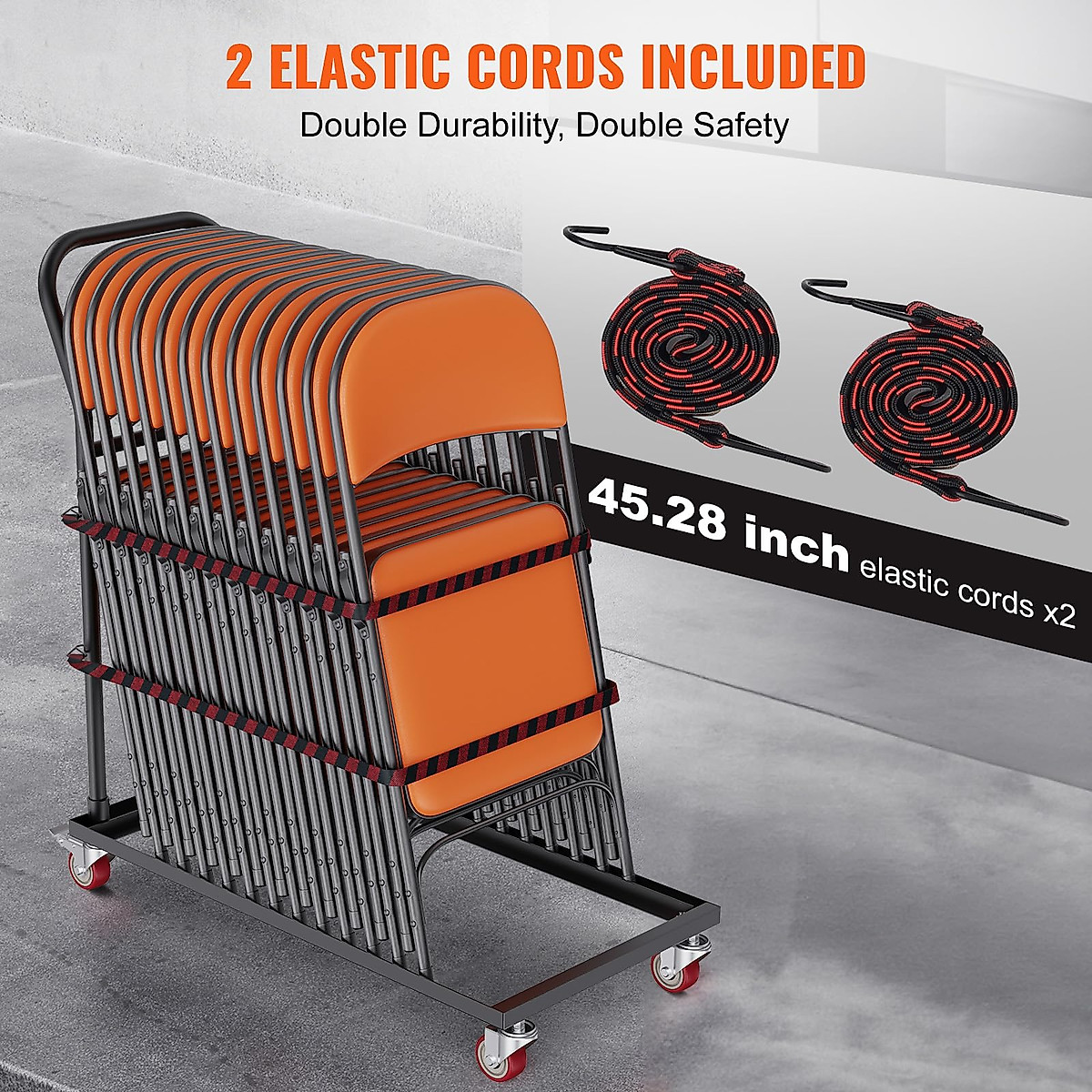 VEVOR Folding Chair Dolly, 39"L x 21"W x 42.9"H L-Shaped Steel Vertical Storage Cart, Multi-Function Chair Cart with 4 Casters 12 Chairs Capacity for Flat Stacking Plastic Resin & Wood Chairs, Black