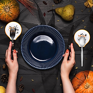 Whaline 2Pcs Halloween Witch Coffee Spoon Rest Hocus Pocus Pumpkin Bat Ceramic Teaspoon Holder Spooky Sauce Dishes Dipping Bowl Ring Dish for Halloween Teacher Gift Kitchen Office Bar Coffee Stirrers