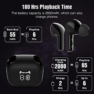 Pinetree True Wireless Earbuds, Bluetooth 5.0 Headphones, Noise Cancelling Crystal Clear Sound, in-Ear Stereo Earphones 100 Hours Long Battery time,Superior Headphones (Black)