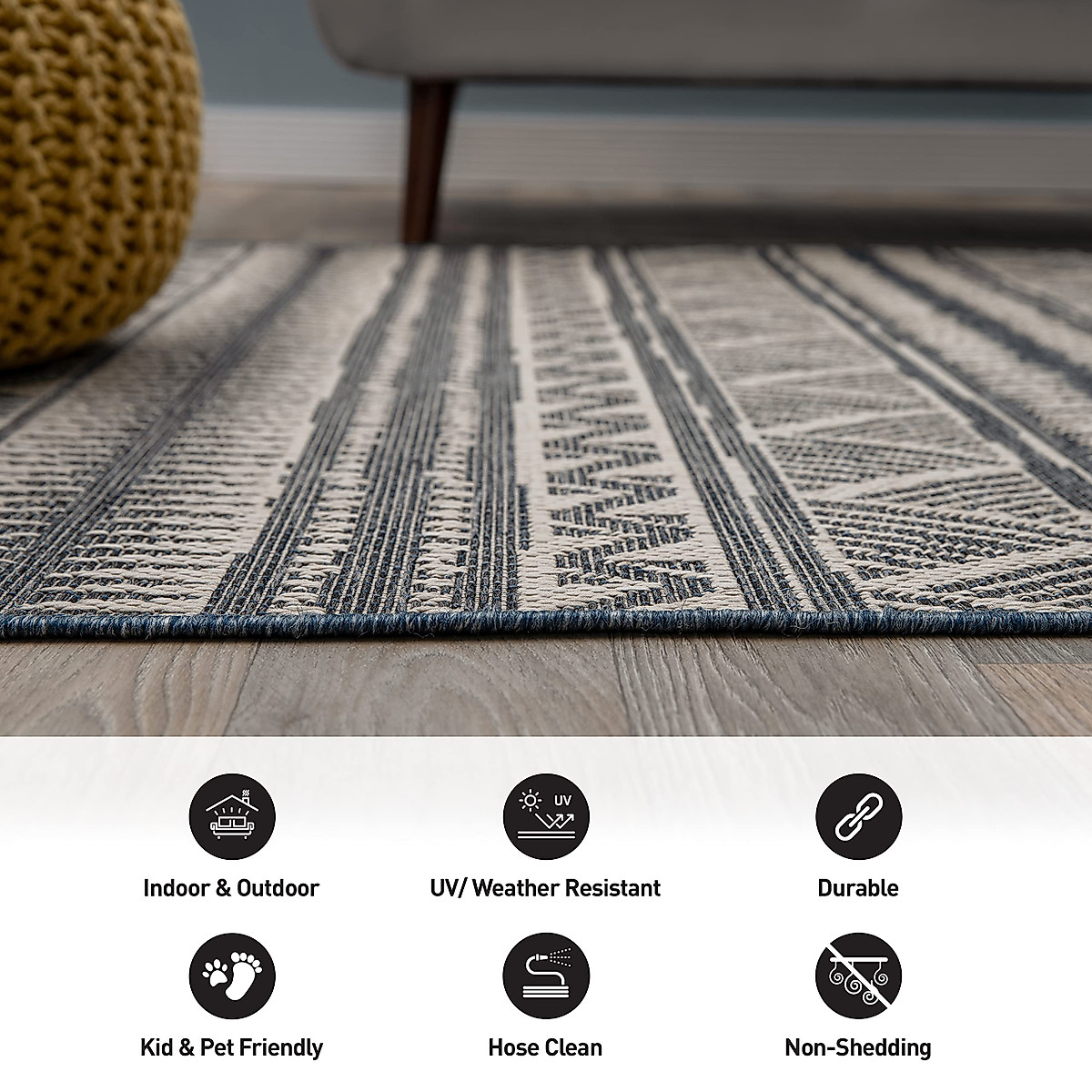 Rugshop Geometric Bohemian Indoor Outdoor Rug – Bohemian Area Rug/Outdoor Rug Deck Rugs, Non-Shedding Balcony Rugs, Boho Patio Rug, 5' x 7' Blue