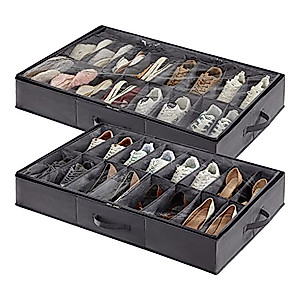 Lifewit 2 Packs Under Bed Shoe Storage Organizer, Total Fit 32 Pairs of Shoes, Foldable Shoe Rack Organizer Container with Reinforced Handle and Clear Cover for Women's and Men's Shoes