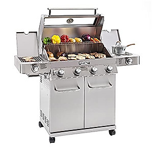 Monument Grills Larger 4-Burner Propane Gas Grills Stainless Steel Cabinet Style with Clear View Lid, LED Controls, Built in Thermometer, and Side & Side Sear Burners