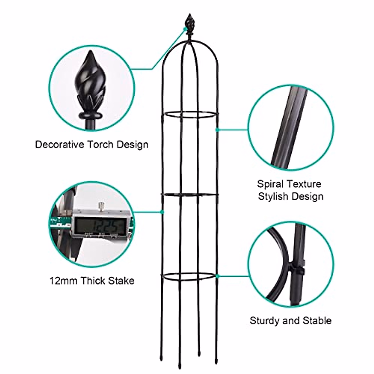 Lalahoni Garden Trellis for Climbing Plants Outdoor, Rustproof Plant Trellis Support for Potted Climbing Flowers Vegetable Vine Indoor Outdoor, 6ft Tall Obelisk Rose Garden Trellis Black 1pc