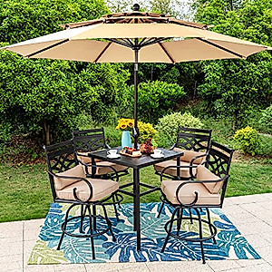 PHI VILLA Outdoor Swivel Bar Stools Set of 2, Metal Tall Patio Bar Height Chairs, Strong and Heavy Duty Outdoor Counter Height Bar Stools with Cushion and Pillow, Max Load Bearing up to 300 Lbs