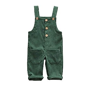 Liyamiee Baby Boy Girl Corduroy Overalls Solid Suspender Bib Pants One-Piece Strap Jumpsuit Pocket Fall Winter Outfit (Green Overall, 12-24 Months) …