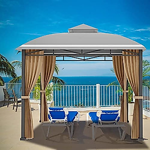 Tumjay Gazebo Privacy Curtain Universal Replacement 10’x10’ Gazebo Curtains Waterproof Outdoor Privacy Gazebo Side Wall Patio Canopy Privacy Shade Outside Sidewalls 1 Panel with Zipper（Khaki）
