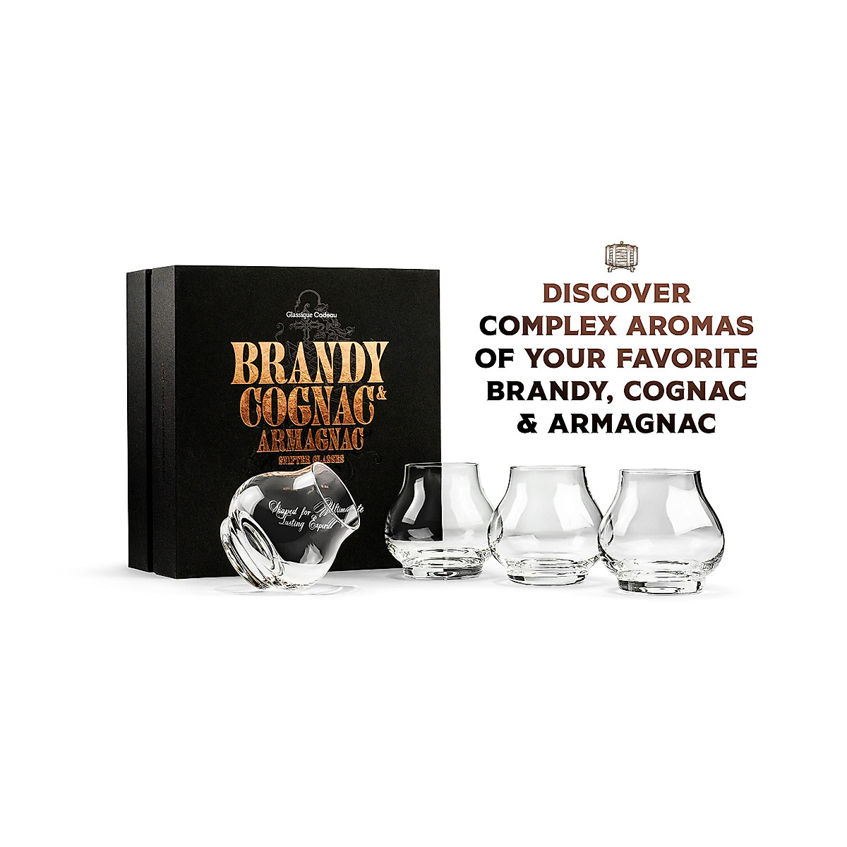 Small 8 oz Brandy, Cognac and Armagnac Tasting Glasses | Set of 4 | Professional Balloon Shaped Snifters for Nosing and Sipping Neat Liquor and Spirits | Crystal Stemless Gift Sniffers