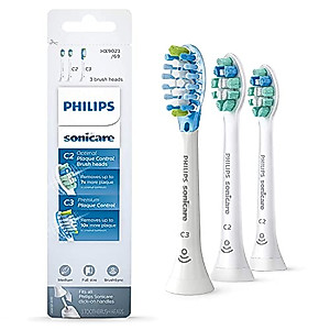 Philips Sonicare Genuine Toothbrush Head Variety Pack, C3 Premium Plaque Control and C2 Optimal Plaque Control, 3 Brush Heads, White, HX9023/69