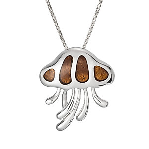 Aloha Jewelry Company Sterling Silver Koa Wood Jellyfish Necklace Pendant with 18" Box Chain
