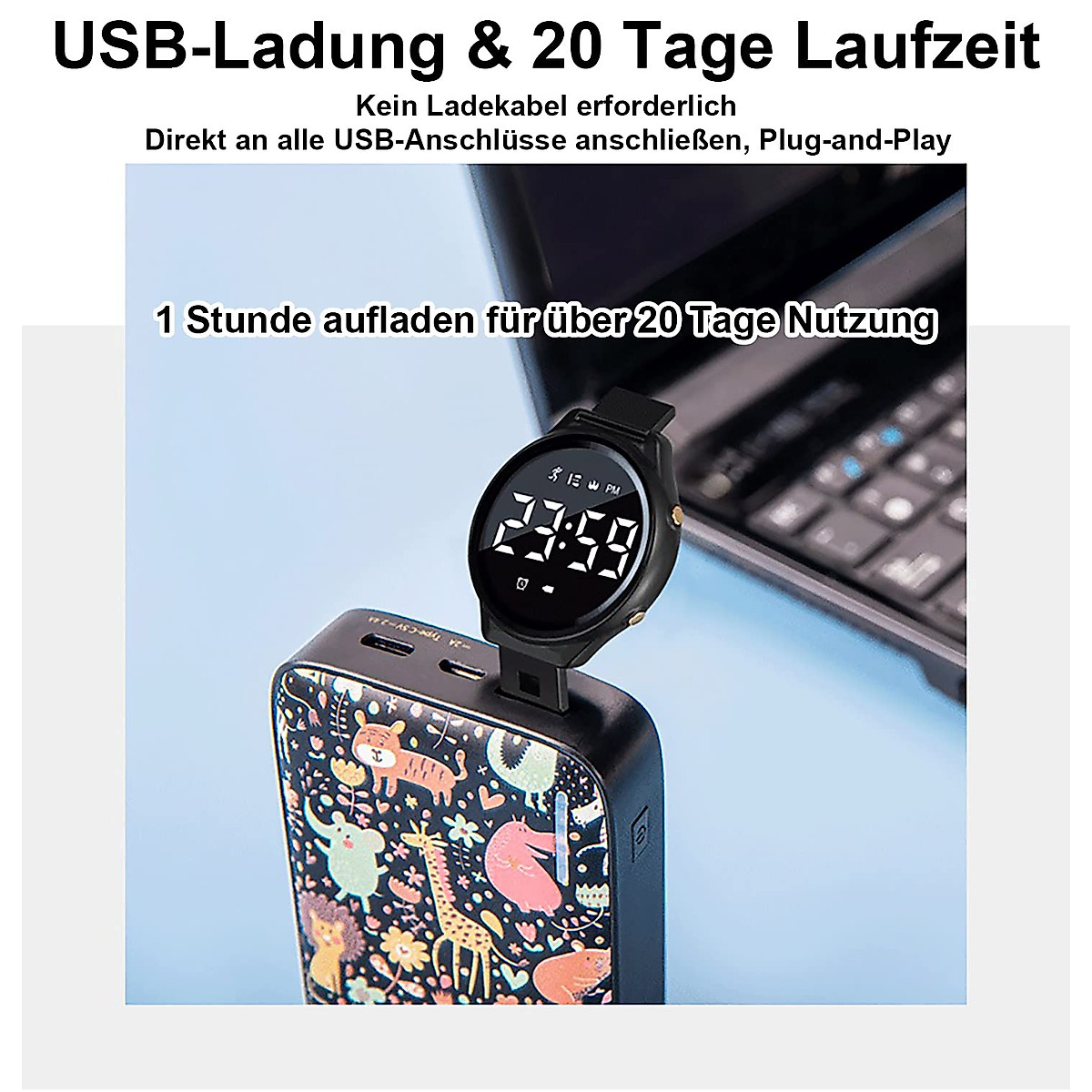 HUYVMAY Fitness Watch for Boys Girls Women, No App No Phone,1 Hour Charging for 20 Days Use, IP68 Waterproof Pedometer Watch with Alarm Clock Stopwatch Pedometer Count Steps Distance Calorie