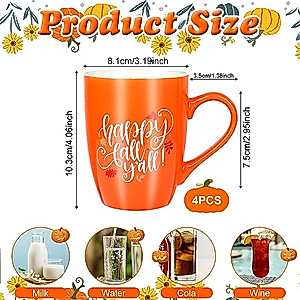 4 Pcs Fall Coffee Mugs 11 oz Fall Autumn Pumpkin Mug Happy Fall Y'all Ceramic Cups Orange Autumn Fall Home Decor Kitchen Accessories Camp Campfire Tea Cup Thanksgiving Gift for Mom Dad Grandpa Grandma