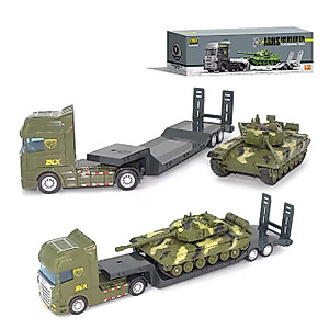 ZUKULIFE Military Vehicles and Army Battle Site Toys Flatbed Truck with Tank, Gift for 3 4 5 6 Year Olds Boys Kid Toddler Child