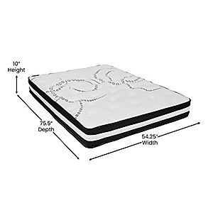 Merrick Lane Luna 10 Inch Hybrid Full Size Mattress CertiPUR-US Certified Foam & Pocket Spring Mattress in a Box