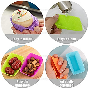 AUEAR, Silicone Mini Reusable Muffin Baking Cup Small Cupcake Holders Random Color Silicone Cupcake Liners Pastry Dessert Cups (24 Pack, Rectangle Cups)