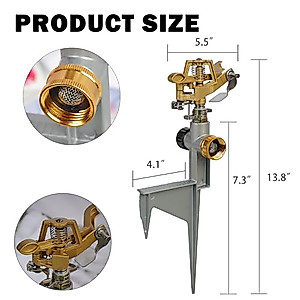 LIULO TOOL 2 Pack Zinc Alloy Impact Sprinklers for Yard, Stainless Steel Pulsating Water Sprinkler Head on Spike Base, Adjustable Water Sprinklers for Large Area Patio Lawn Garden Irrigation