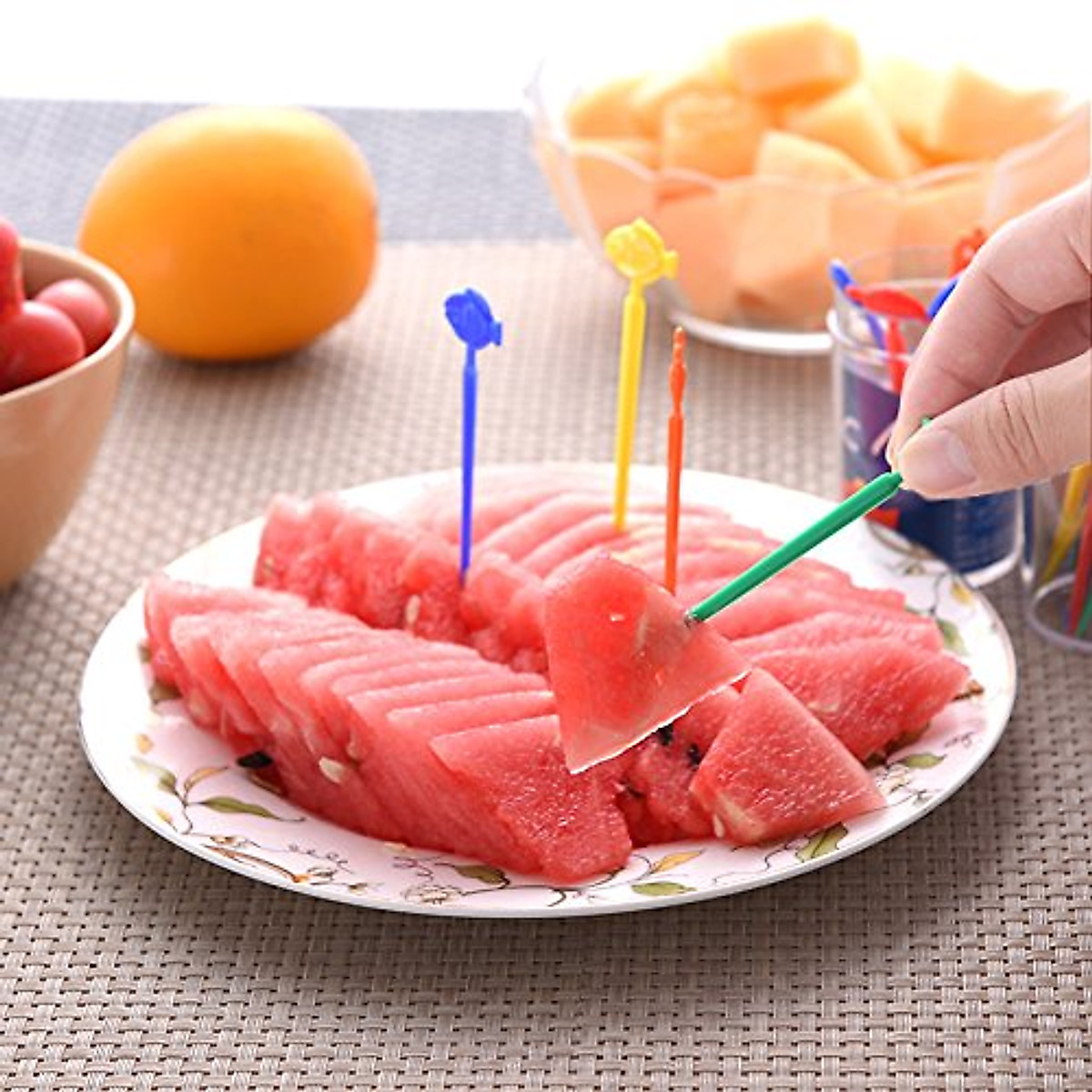 MXY Colorful Food Fruit Picks for Bento Box Cake Snack Forks Resuable Cute Design Hippo Fish Crab Turtle Starfish Set of 20 Pieces Pack of 2 Round Boxes
