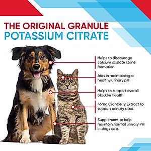 Potassium Citrate Plus Cranberry Granules 300gm for Cats and Dogs - Urinary Tract Support-Helps Deter Formation of Calcium Oxalate Stones - Deters Bladder & Kidney Stones (Made in U.S.A)
