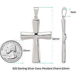 925 Sterling Silver Cross Pendant Charm Large Rounded Crucifix 2.5" - 62mm x 38mm - Jewelry Gifts For Women Wife Mom Gifts For Men Husband Dad