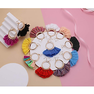 LANTAI 12 Pairs Bohemian Tassel Earrings for Women Trendy Colorful Fringe Summer Beach Statement Earrings