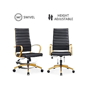 LUXMOD Ergonomic Office Chair, High Back Gold Leather Desk Chair with Lumbar Support, Home Office Chair for Study or Workspaces(Gold Black)