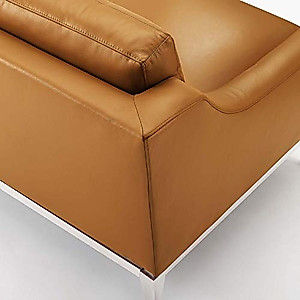 Modway Harness 83.5" Leather Sofa in Tan with Stainless Steel Base