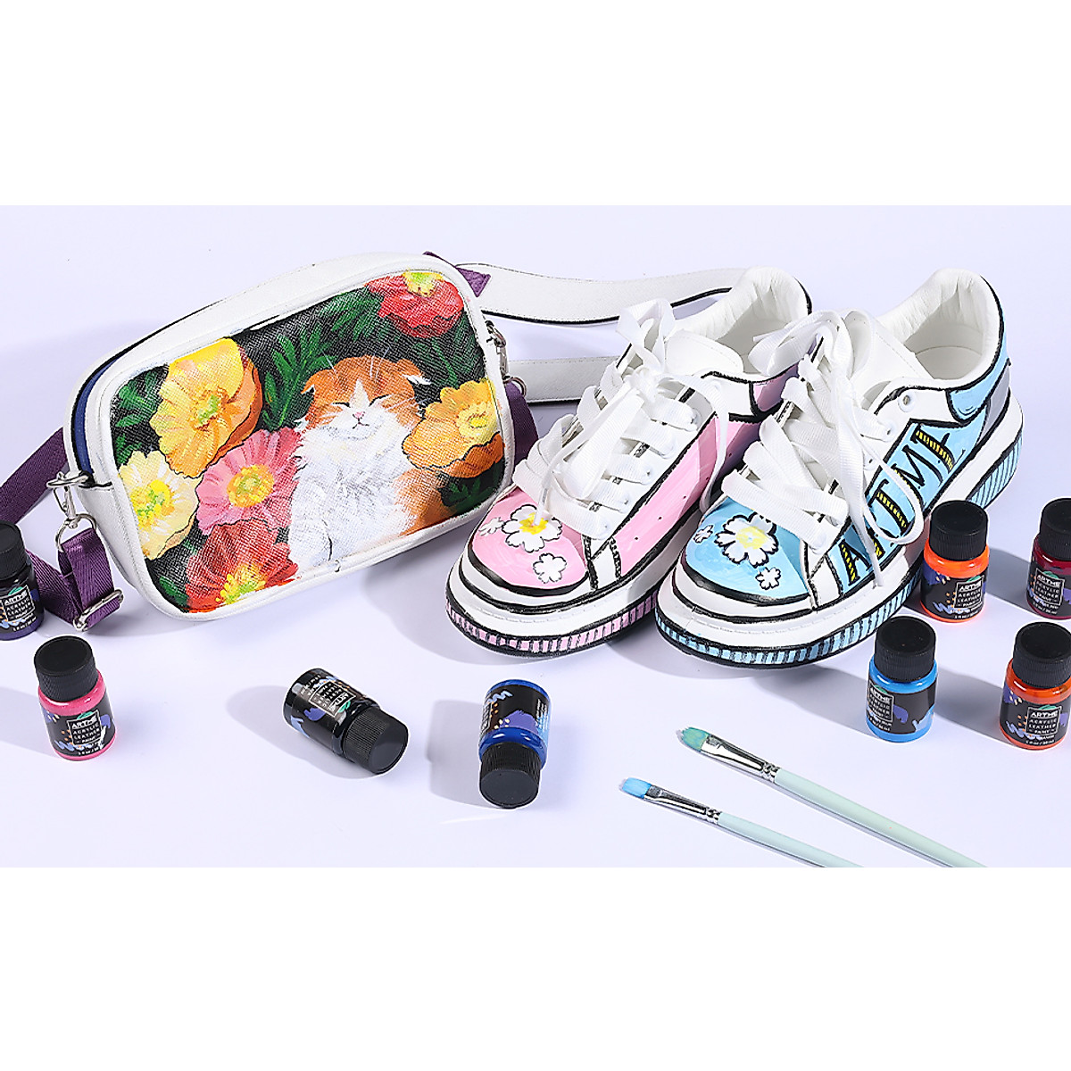 ARTME Acrylic Leather Paint Set, 20 Colors x 30ml Acrylic Leather Dye Kit Perfect for Shoes, Sneakers, Jackets, Leather Sofa, and Car Seat