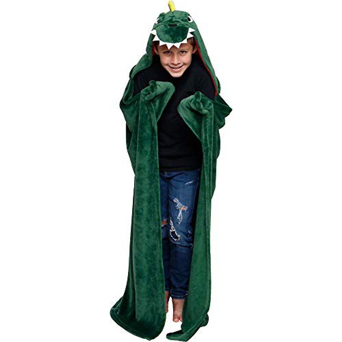 Silver Lilly Dinosaur Wearable Hooded Blanket - Soft Fleece Animal Wrap Around Dress-Up Costume Throw Blanket Cloak for Kids