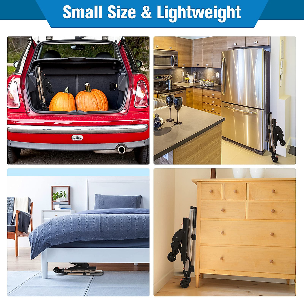 Folding Hand Truck Portable Dolly Utility Cart Rolling Crate with 4 Rotate Double Wheels 80KG/176Lbs Heavy Duty Adjustable Handle for Moving Shopping Grocery Travel Office Use(Black Swivel Wheel)