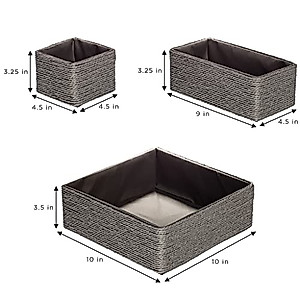 Sorbus Storage Baskets 4-Piece Set - Stackable Woven Basket Paper Rope Bin Boxes for Makeup, Office Supplies, Bedroom, Closet (Gray)
