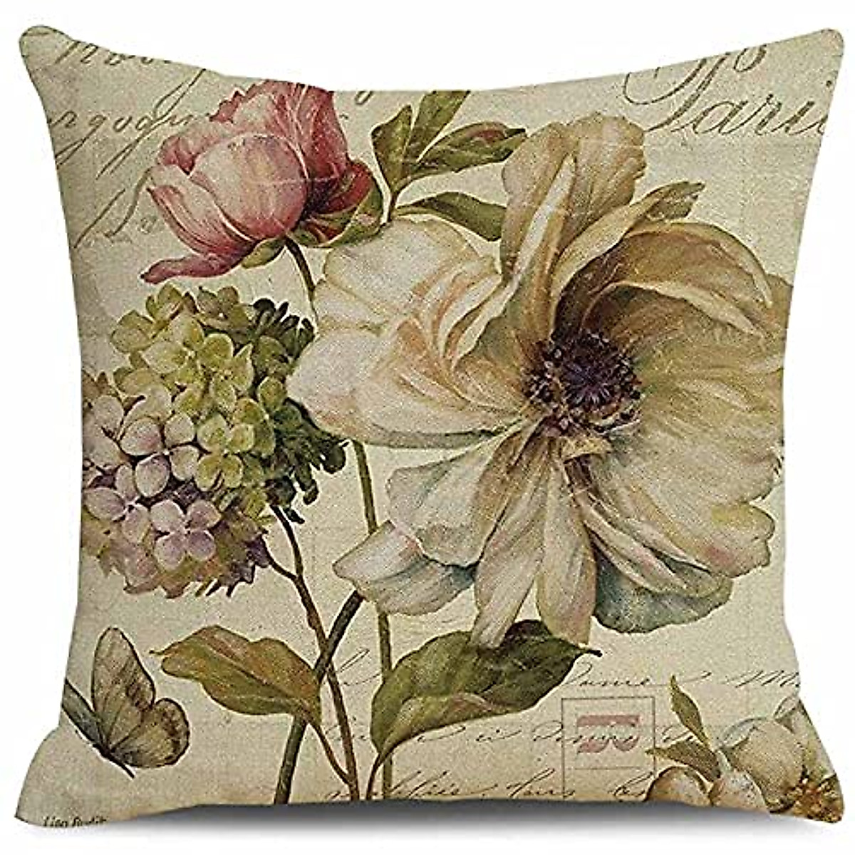 CARROLL 18" x 18" Retro Garden Farm Flower Pattern Spring Decoration Throw Pillow Cover Home and Outdoor Decoration Pillow Case Sofa Cushion Cover a Set of 4