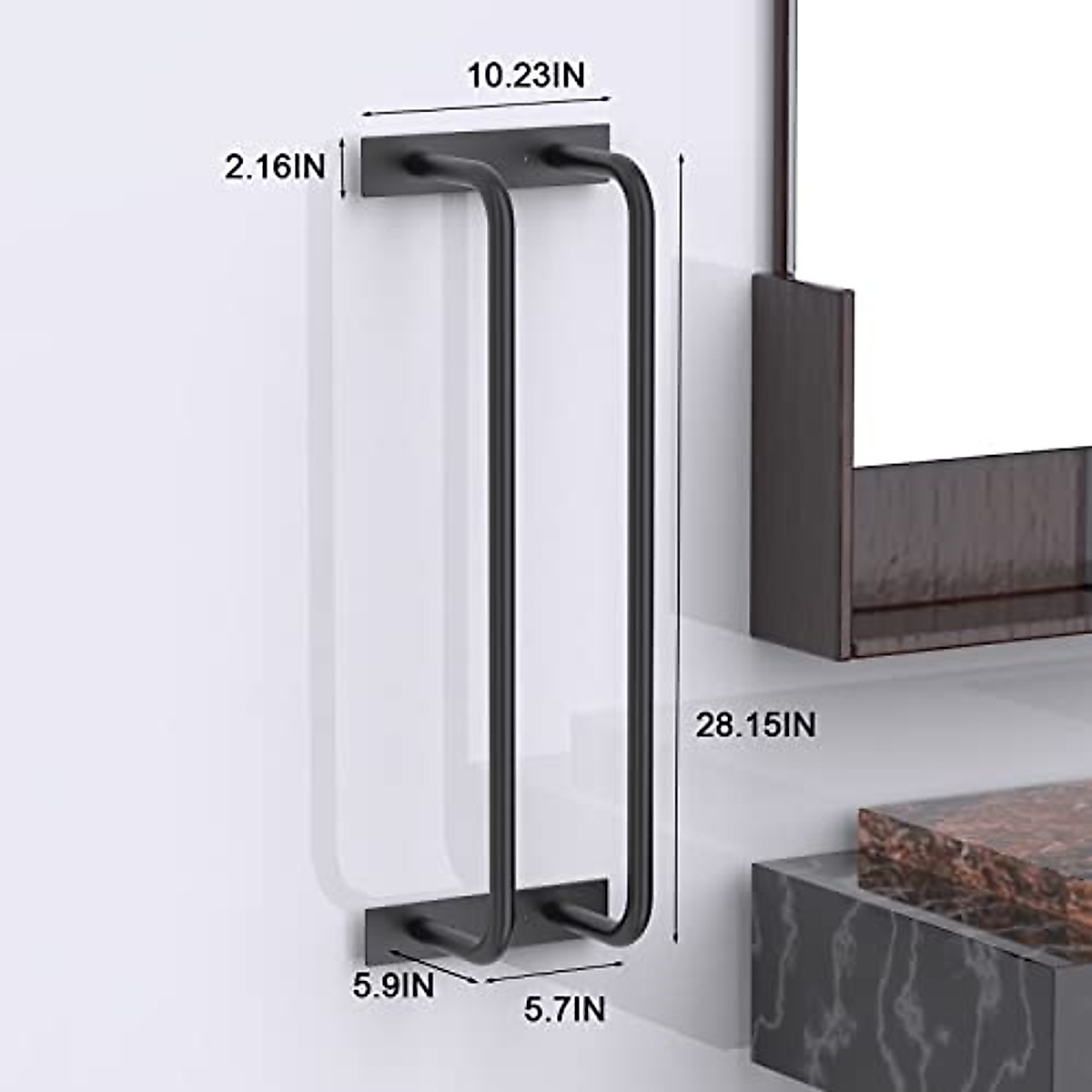 KITHOLD Adhesive Towel Racks for Bathroom, Wall Mounted Bathroom Towel Storage, Stainless Steel Bath Rolled Towels Holder Towel Organizer Shelf for Folded Large Towel Beach Shower Towel - Black