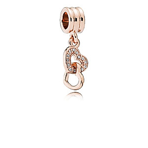 Interlocking Loving Hearts Rose Gold Plated 925 Sterling Sliver Crystal Pave Dangle Pendant Charm