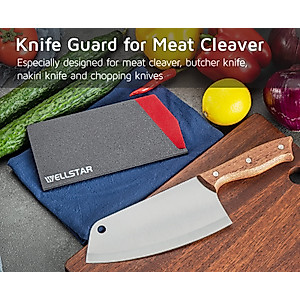 WELLSTAR Big Knife Edge Guard, Wide Meat Cleaver Knife’s Blade Covers, BPA Free ABS Protective Blade Sheath, Non-Scratch Felt Lining Butcher Chef Knife Cover (Knives not included)