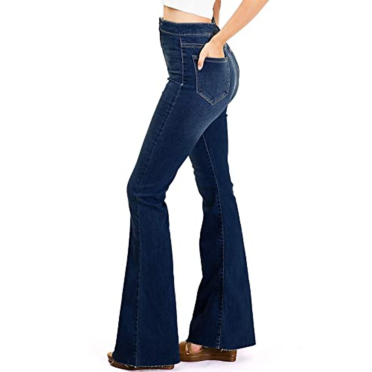 Cello Jeans Women's Juniors High Rise Stretchy Flared Jeans (3, Dark Denim)