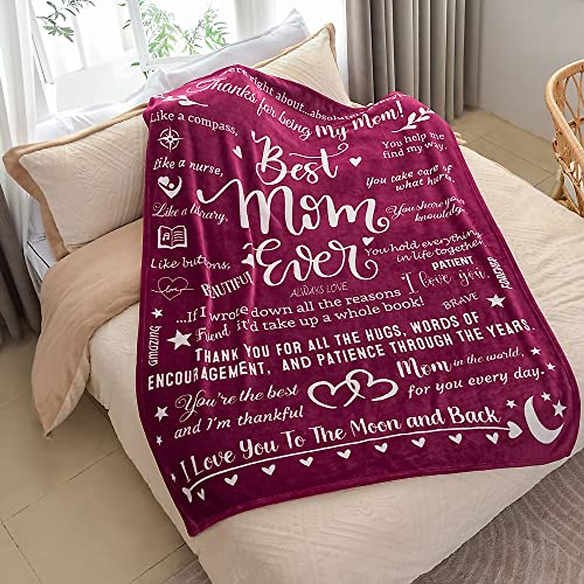 Mom Birthday Gifts from Daughter Son, Gifts for Mom, Mom Gifts, Letter Warm Soft Throw Blanket for Mom, Best Mom Ever Blanket for Mom, Mom Gifts for Birthday, Mothers Day, Christmas
