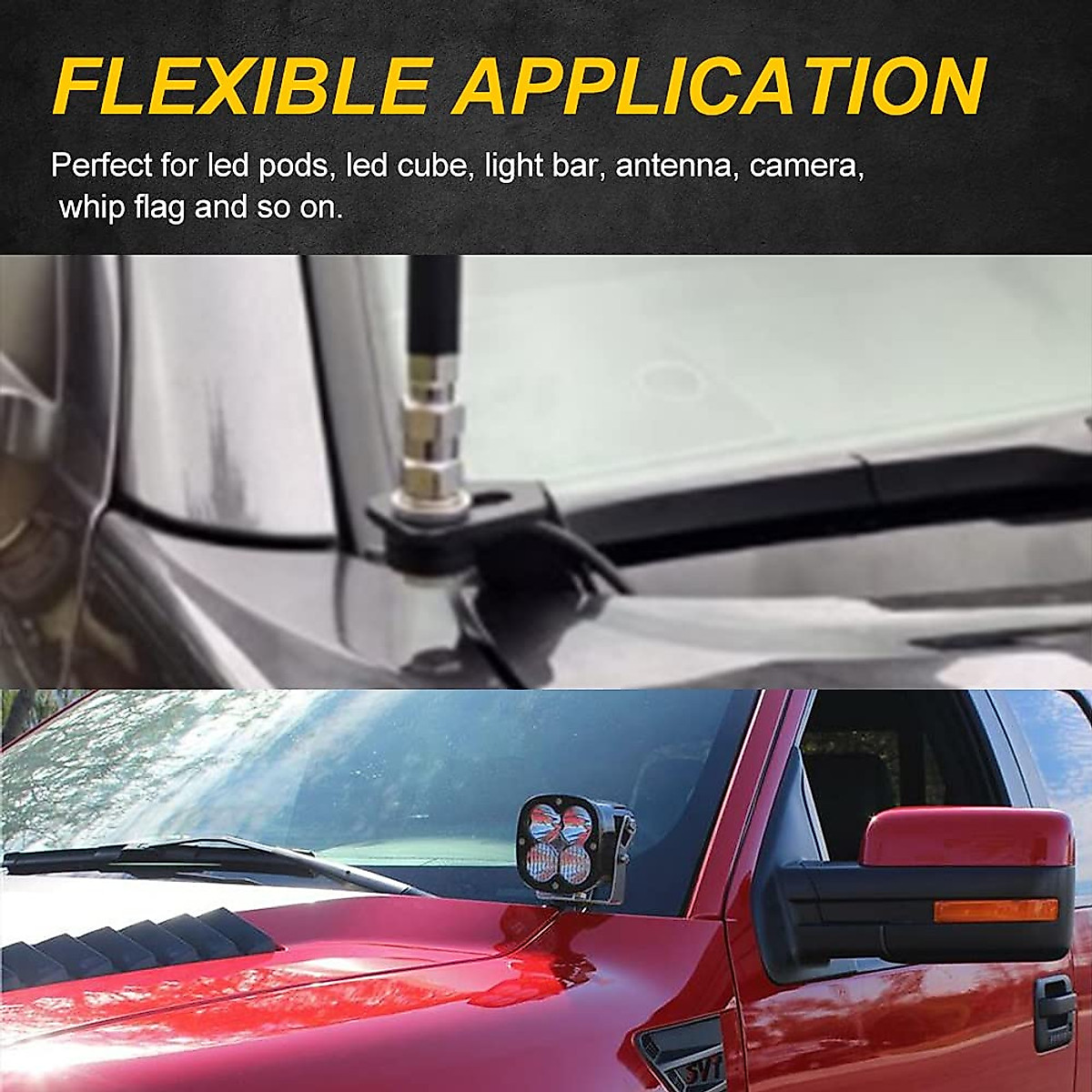 Samman F150 Hood Ditch Light Mount Raptor Engine Hood Hinge LED Pods Mounting Brackets for LED Cube LED Pods Antenna Compatible with Ford F150 2004-2014 & 1st Gen SVT Raptor