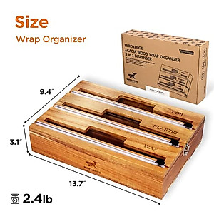 Foil and Plastic Wrap Organizer Acacia Wood 3 in 1 wrap Dispenser with Cutter Aluminum Foil Wax Paper Kitchen Drawer Organizer with Cutter