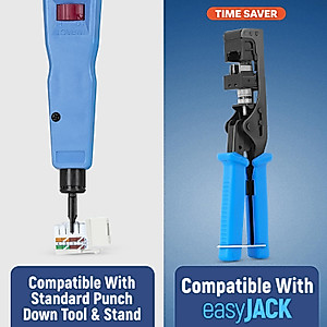 Everest 90° Angled RJ45 Cat6 Keystone Jacks 50-Pack in White - Slim Profile Female RJ45 Connectors - Cat 6 Keystone Jack - Compatible with 90° Angled Speed Termination Tool - easyJACK (B094WB91H3)